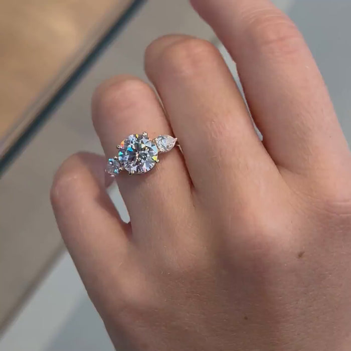 Mari Three Stone 2.60ct Round Cut Lab Grown Diamond Engagement Ring 14k ...