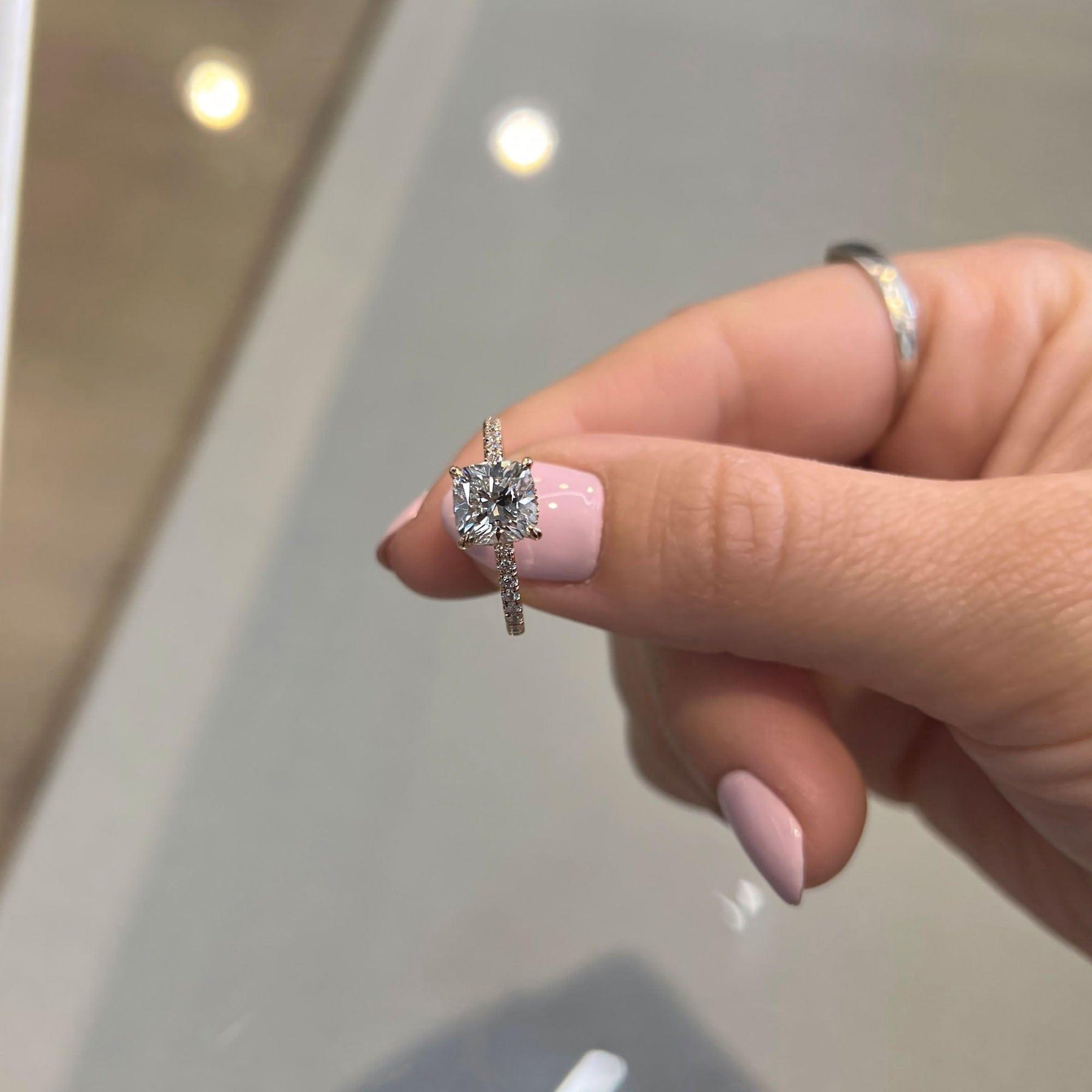 Emmy Hidden Halo 1.90ct Cushion Cut Lab Grown Diamond Engagement Ring ...