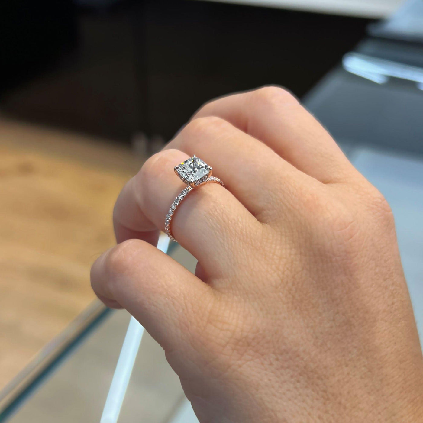 Emmy Hidden Halo 1.90ct Cushion Cut Lab Grown Diamond Engagement Ring ...