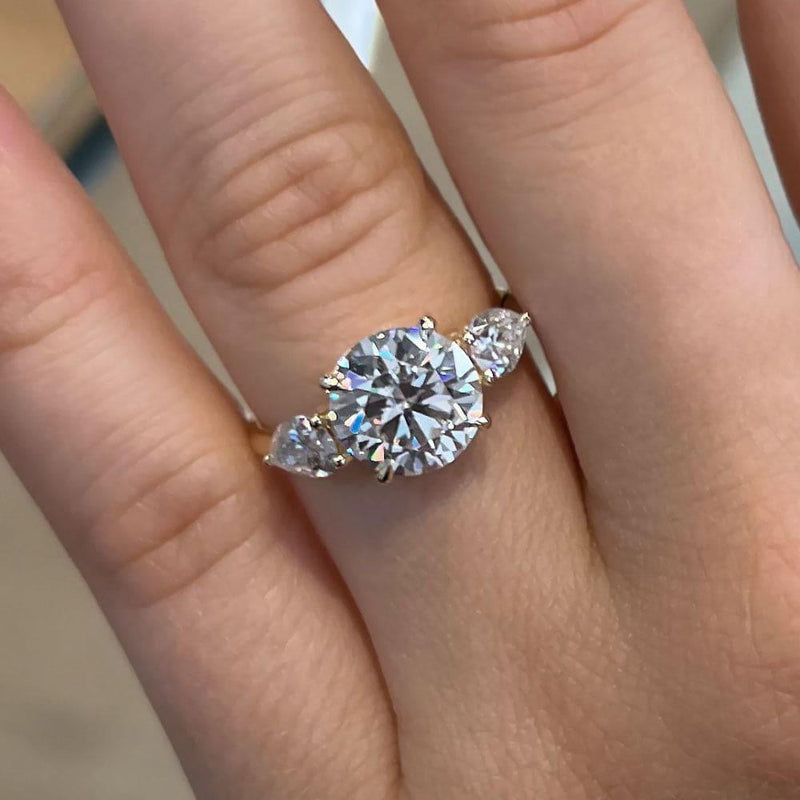Mari Three Stone 2.60ct Round Cut Lab Grown Diamond Engagement Ring 14k ...