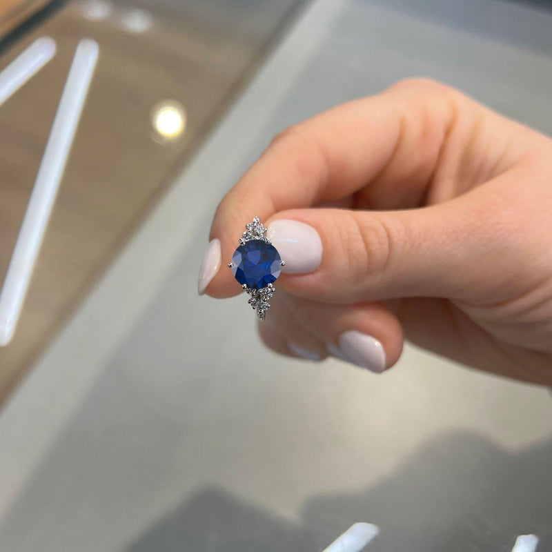 2.20ct Round Cut Snowdrift Natural Blue Sapphire Engagement Ring 14k ...