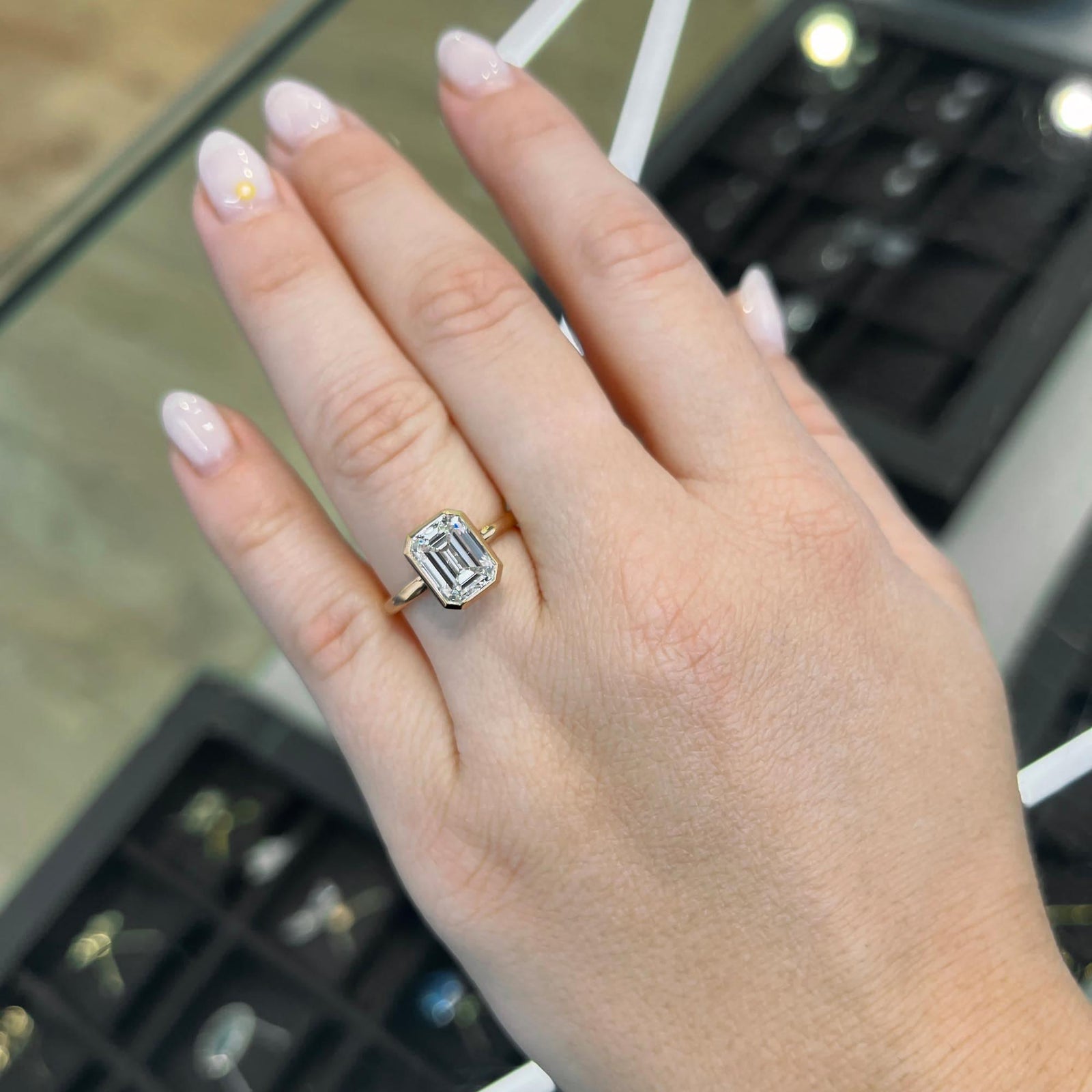 Ember Bezel Setting 1.50ct Emerald Cut Lab Grown Diamond Engagement ...