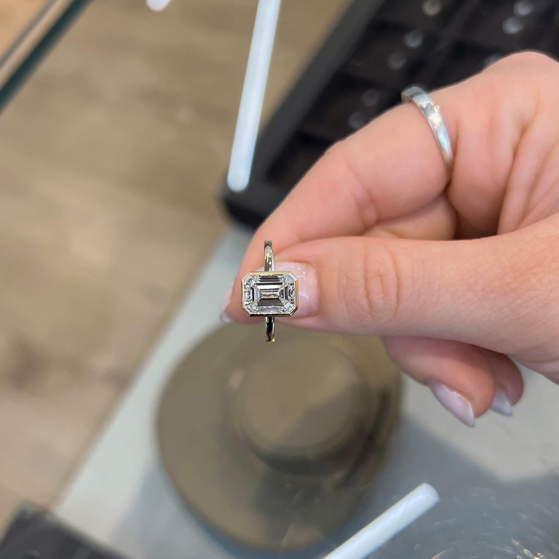 Ember Bezel Setting 1.50ct Emerald Cut Lab Grown Diamond Engagement ...