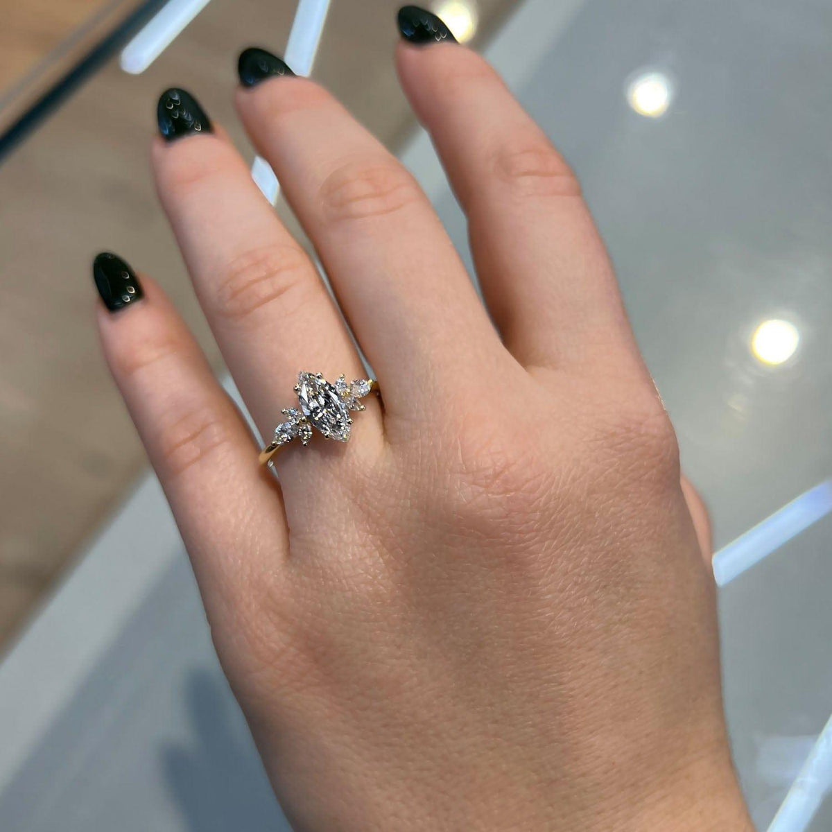 Xena Cluster 1.40ct Marquise Cut Lab Grown Diamond Engagement Ring 14k ...